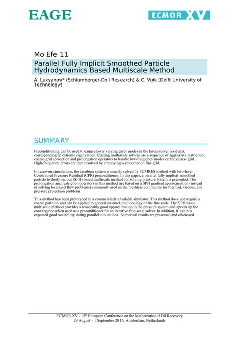 Pdf Parallel Fully Implicit Smoothed Particle Hydrodynamics Based