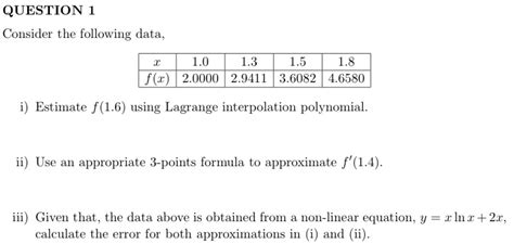 Solved QUESTION Consider The Following Data I Estimate Chegg