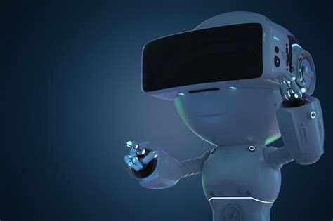 premium photo 3d rendering mini robot wear vr headset on blue background