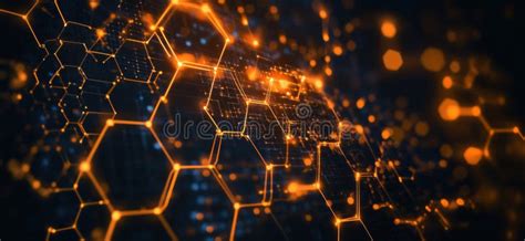 Abstract Hexagonal Network Structure Glowing Orange Lines Digital Technology Background Stock
