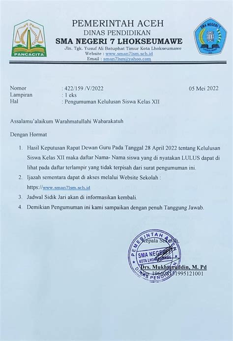 Pengumuman Kelulusan Siswa Kelas Xii Sma Negeri 7 Lhokseumawe