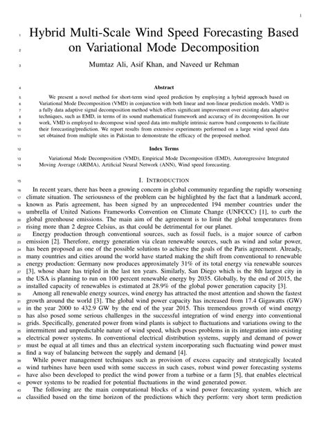 PDF Hybrid Multiscale Wind Speed Forecasting Based On Variational Mode Decomposition