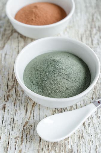 흰색 그릇에 회색 벤토나이트 점토 분말 Diy 얼굴 마스크와 바디 랩 레시피 자연의 아름다움 치료와 스파 0명에 대한 스톡 사진 및 기타 이미지 Istock