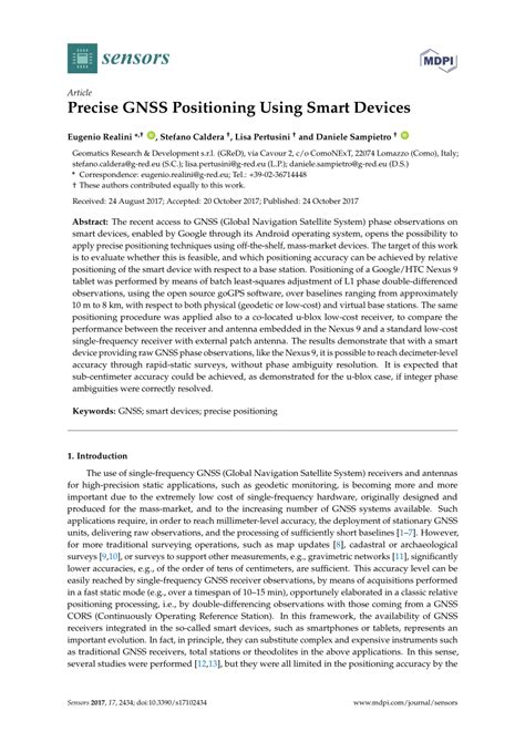 Pdf Precise Gnss Positioning Using Smart Devices