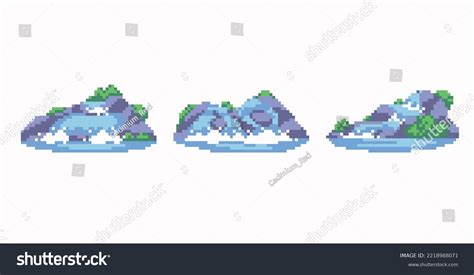 Waterfall Scene Isolated Pixel Art Set Stock Vector Royalty Free
