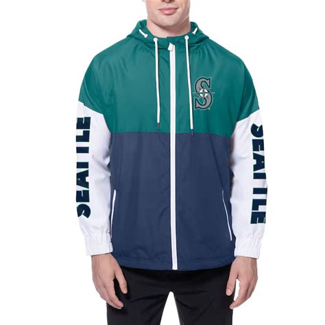 Navyaqua Mlb Full Zip Seattle Mariners Color Block Hoodie Windbreaker