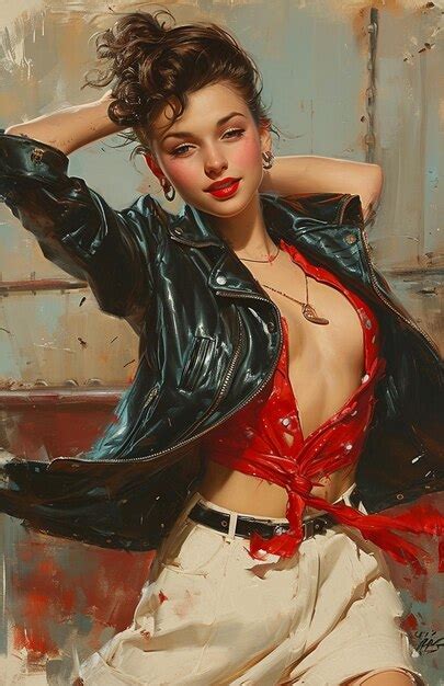 Premium Photo Oilpainting Of A Beautiful Pin Up Girl In The Style Of The S
