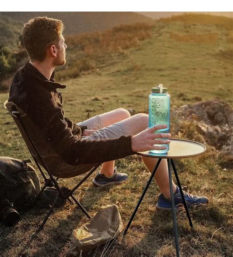 Westtune 캠핑 라운드 테이블 라이트 스탠드 초경량 휴대용 접이식 테이블 조절 가능한 다리 피크닉 실내 및 실외 Clikgo