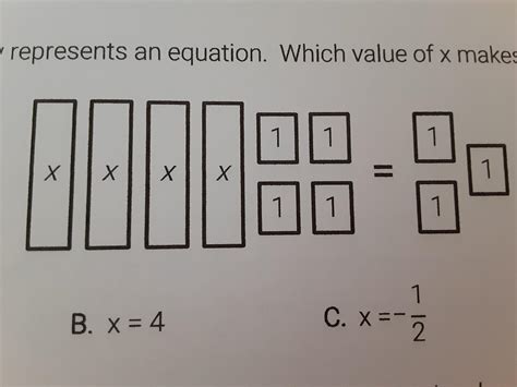 the model below represents an equation which value of x makes the equation true a x 1 4 b