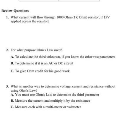 Solved Review Questions 1 What Current Will Flow Through Chegg Com