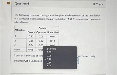 Solved Question 4 The Following Two Way Contingency Table