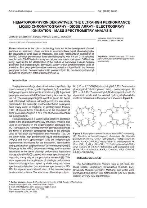 Pdf Hematoporphyrin Derivatives The Ultrahigh Performance Liquid Chromatography Diode Array