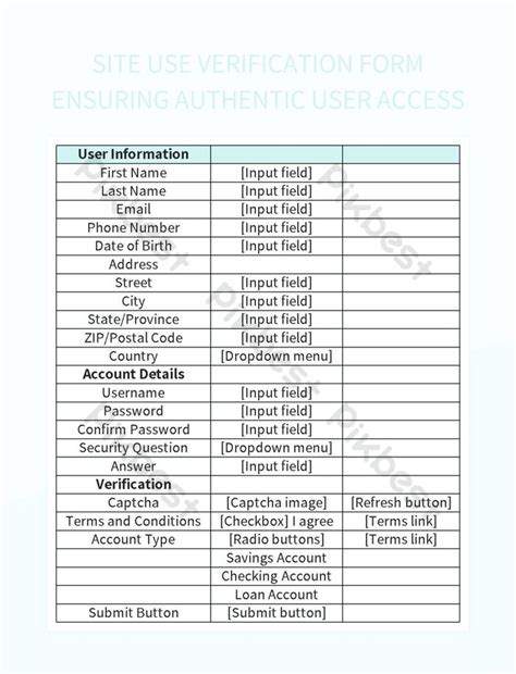 실제 사용자 액세스를 보장하는 사이트 사용 확인 양식 엑셀 템플릿 무료 다운로드 Pikbest