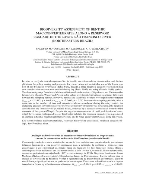 Biodiversity Assessment Of Benthic Macroinvertebrates Along A Reservoir Cascade In The Lower São