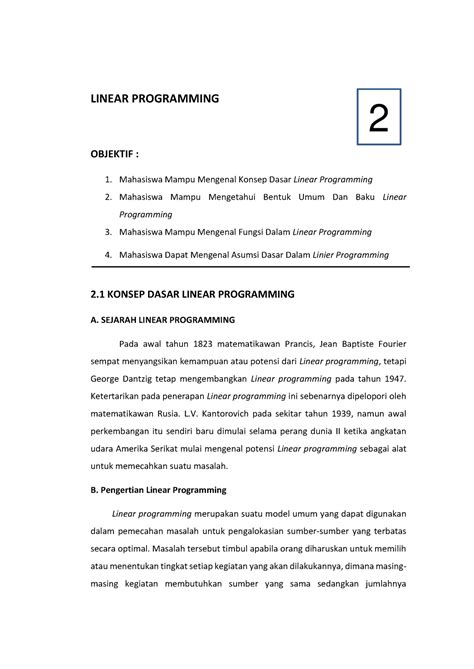 Mt Topik 2 Linear Programming Linear Programming Objektif Mahasiswa Mampu Mengenal Konsep