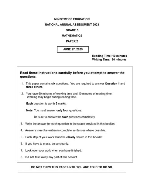 Grade 5 2023 Mathematics Paper 2 Pdf