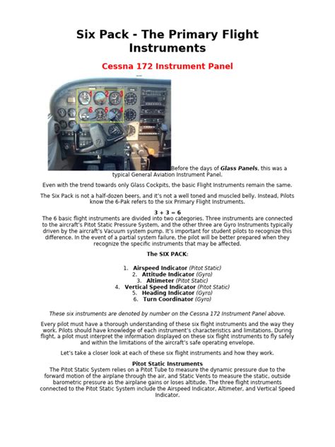 Six Pack The Primary Flight Instruments Pdf Airspeed Aviation