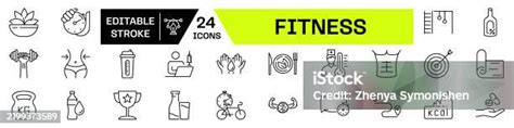 피트니스 아이콘 세트 편집 가능한 스트로크로 설정된 피트니스 및 건강 선형 아이콘 감시에 대한 스톡 벡터 아트 및 기타 이미지 감시 개체 그룹 건강한 생활방식
