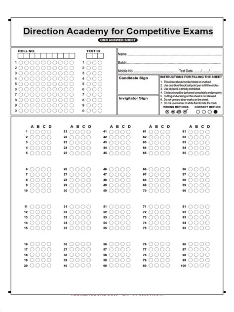 100 Questions Omr Sheet Pdf