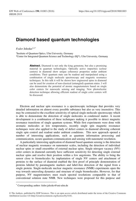 Pdf Diamond Based Quantum Technologies