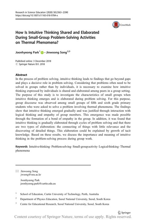 How Is Intuitive Thinking Shared And Elaborated During Small Group Problem Solving Activities On