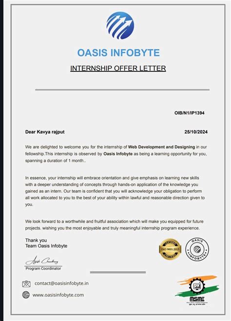 kavya rajput on linkedin oasisinfobyte