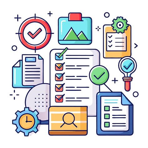 Colorful Checklist Gear And Bar Chart With Checkmarks Premium Ai Generated Vector