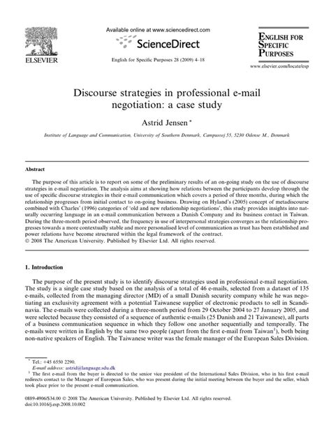 Discourse Strategies In Professional E Mail Negotiation A Case Study