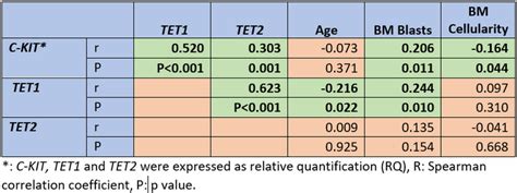 Correlation Between Tet1 Tet2 Ckit Blast Percentage Patient Age And