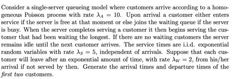 Consider A Single Server Queueing Model Where Chegg