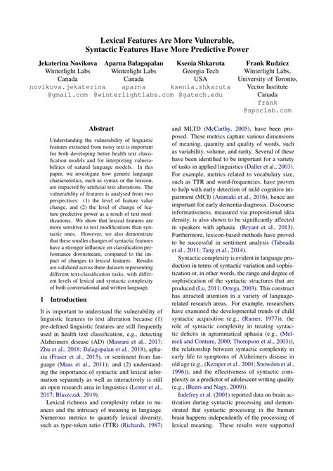 Pdf Lexical Features Are More Vulnerable Syntactic Features Have