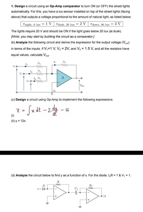 Solved 1 Design A Circuit Using An Op Comparator To Chegg Com
