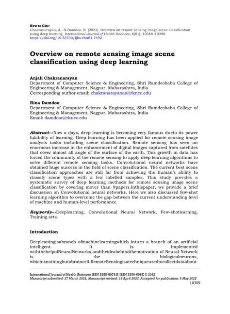 PDF Overview On Remote Sensing Image Scene Classification Using Deep Learning