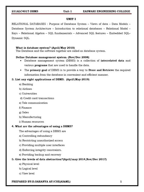 Relational Databases Unit 1 Pdf Databases Relational Model