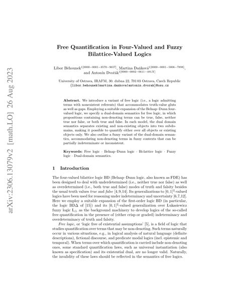 Pdf Free Quantification In Four Valued And Fuzzy Bilattice Valued Logics