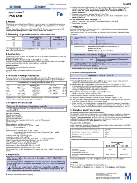 Tes Kit Fe Total Merck Fotometri Pdf Iron Ph