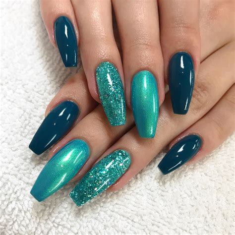 Turquoise Glitter Nails