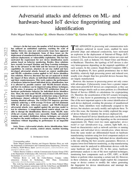 Pdf Adversarial Attacks And Defenses On Ml And Hardware Based Iot Device Fingerprinting And