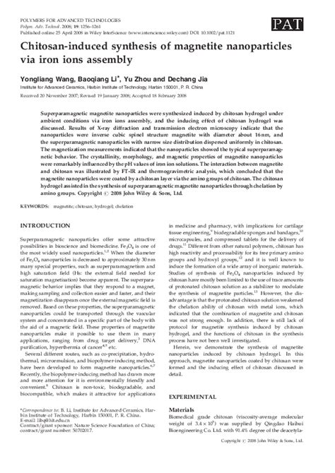 Pdf Chitosan Induced Synthesis Of Magnetite Nanoparticles Via Iron Ions Assembly