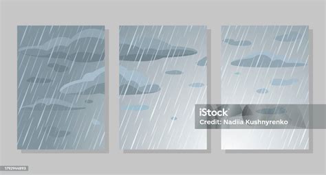 하늘 배경 프레임의 집합입니다 비와 구름 벡터 일러스트 레이 션입니다 0명에 대한 스톡 벡터 아트 및 기타 이미지 0명