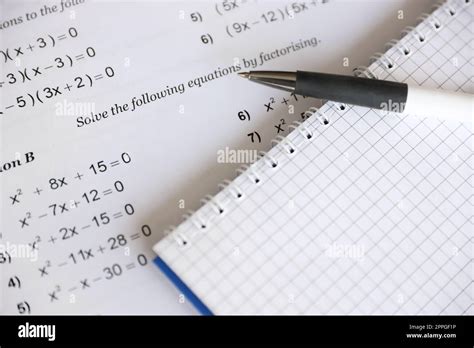 Handwriting Of Mathematics Quadratic Equation On Examination Practice Quiz Or Test In Maths