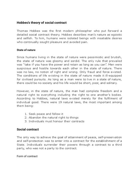 Hobbess Theory Of Social Contract Pdf Social Contract Thomas Hobbes