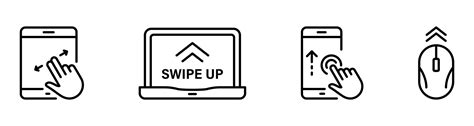 Swipe Button On Smartphone Computer Pc Line Icon Set Scroll Drag Move