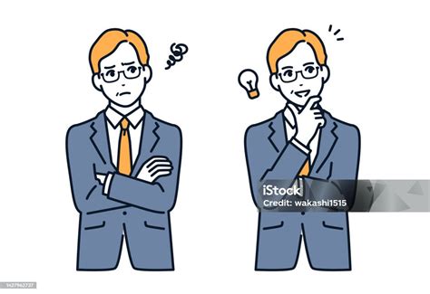 자신의 문제를 해결한 중년 사업가의 벡터 일러스트 레이 션 자료 생각하는 사람 조각상에 대한 스톡 벡터 아트 및 기타 이미지 생각하는 사람 조각상 일러스트레이션 남자