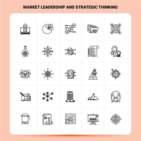 Outline 25 Market Leadership And Strategic Thinking Icon Set Vector Line Style Design Black
