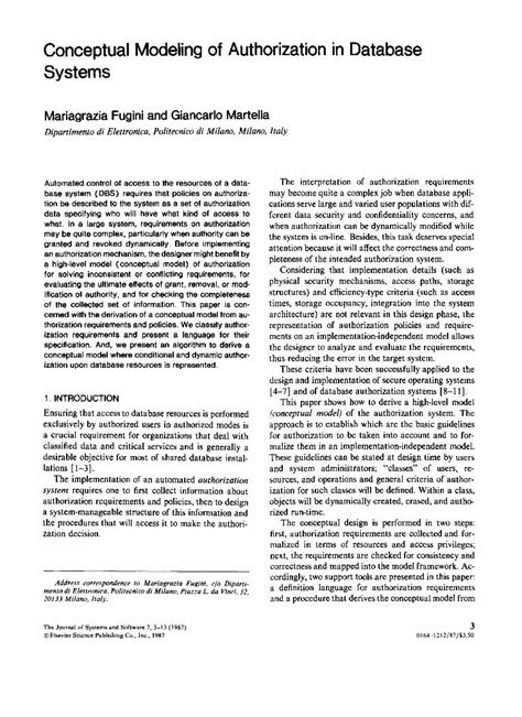 Pdf Conceptual Modeling Of Authorization In Database Systems