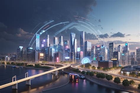 Premium Ai Image Future City Evolution With Highspeed Internet Cloud Computing Synergy For