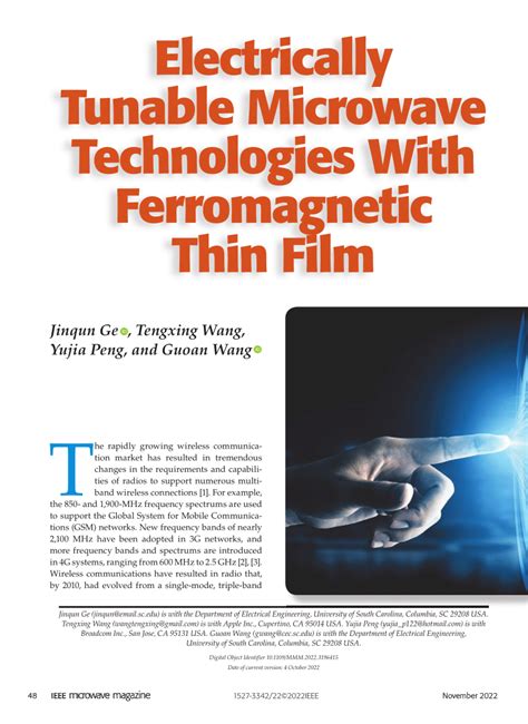 Pdf Electrically Tunable Microwave Technologies With Ferromagnetic Thin Film Recent Advances