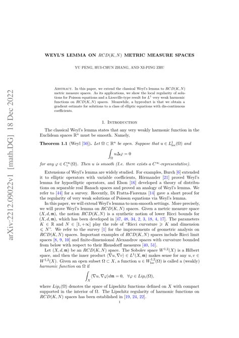 Pdf Weyls Lemma On Rcdkn Metric Measure Spaces
