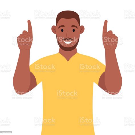 서서 웃으면서 손가락을 가리키는 아프리카계 미국인 복사 공간을 가리킵니다 벡터 그림입니다 가공의 인물에 대한 스톡 벡터 아트 및 기타 이미지 Istock